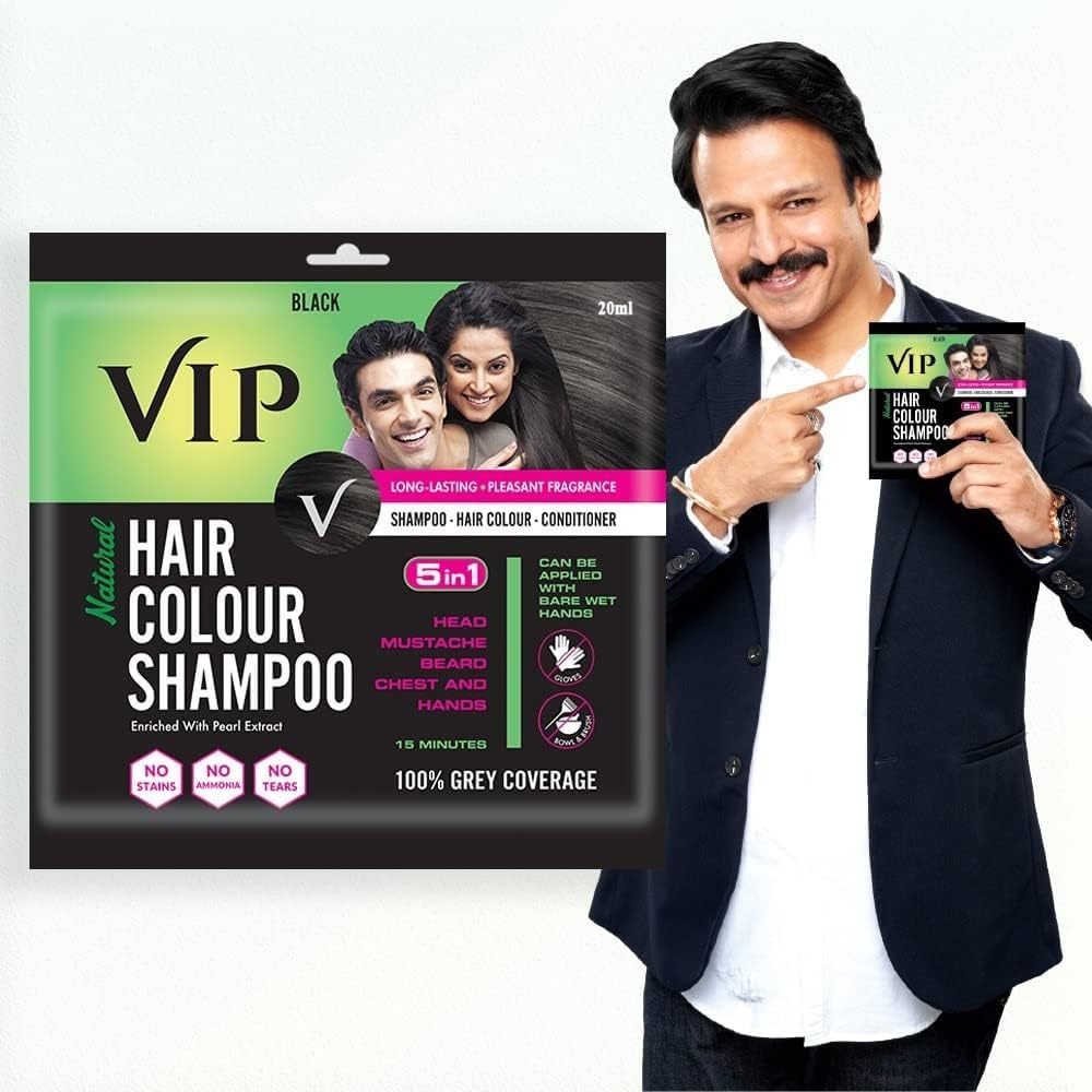 VIP Hair Colour Shampoo Black, 20ml | 100% Grey Hair Coverage, Without ...