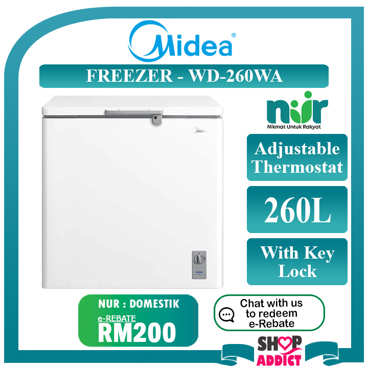 Midea Chest Freezer WD-260WA With Key Lock & Roller Peti Sejuk Beku ...