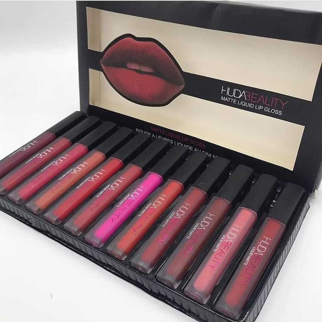 12 in 1 Huda Liquid Matte Lipsticks White Box + Free Gift lipstick ...
