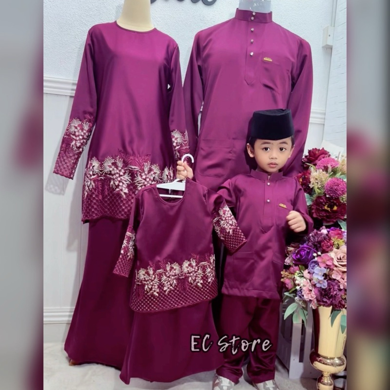 Baju Raya 2025 (BURGUNDY PLUM) Kurung Moden Lace Italian Satin sedondon ...