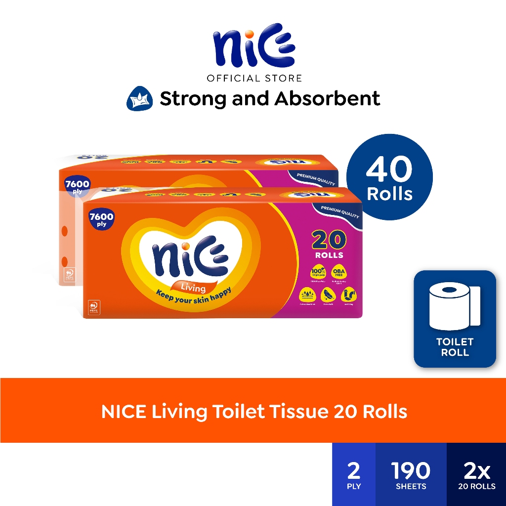 [Bundle of 2] Nice Living Toilet Roll (190 Sheets x 20 Rolls x 2 ...