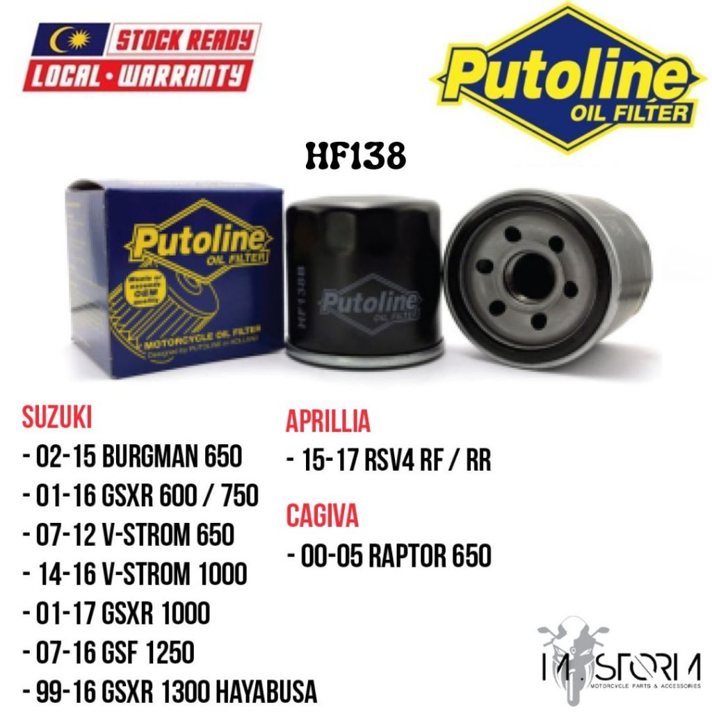 PUTOLINE Oil Filter HF138 / Motorcycle for APRILIA RSV4 RF / CAGIVA ...