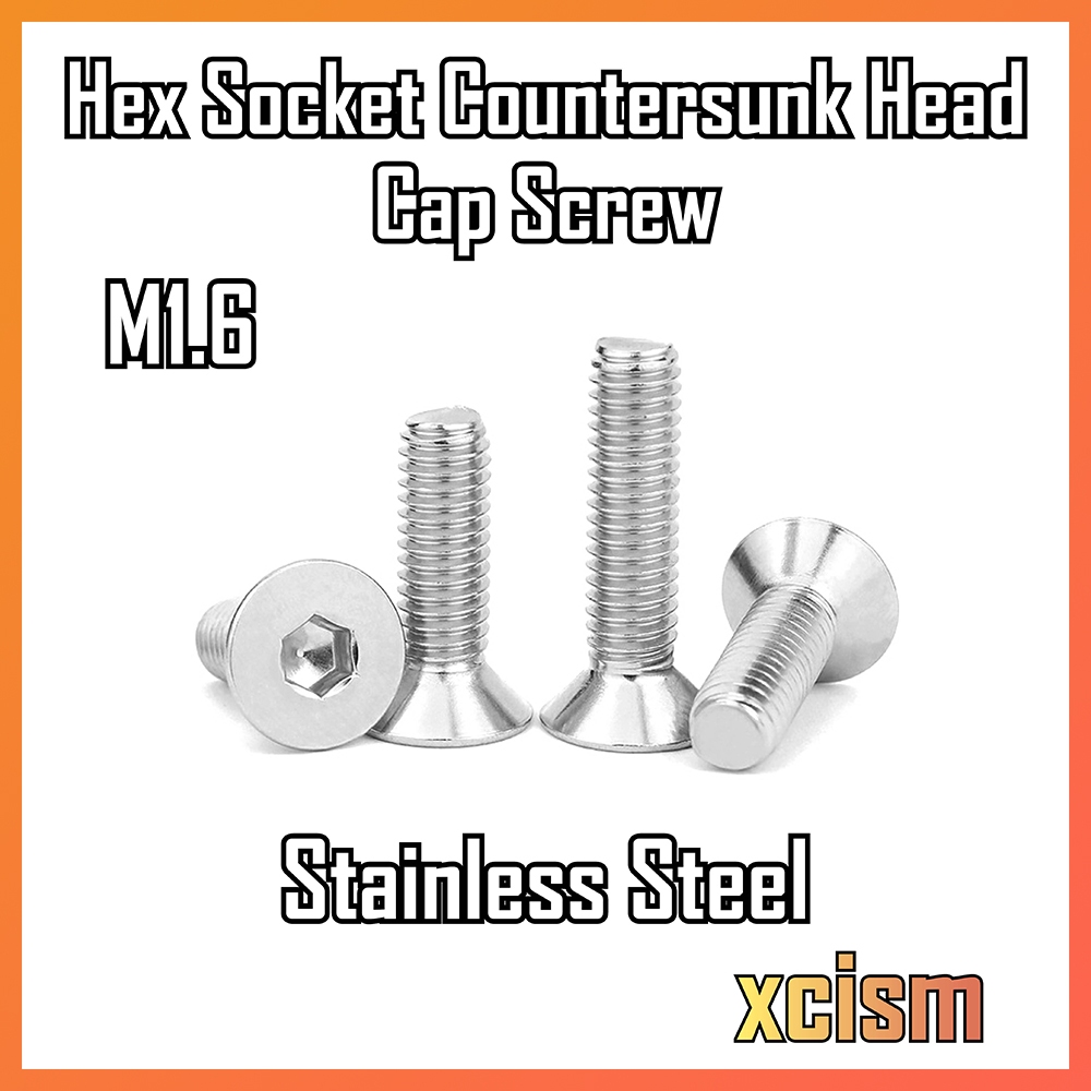 M1.6 Hex Socket Flat Countersunk Head Cap Screw Allen Key CSK Bolt Skru ...