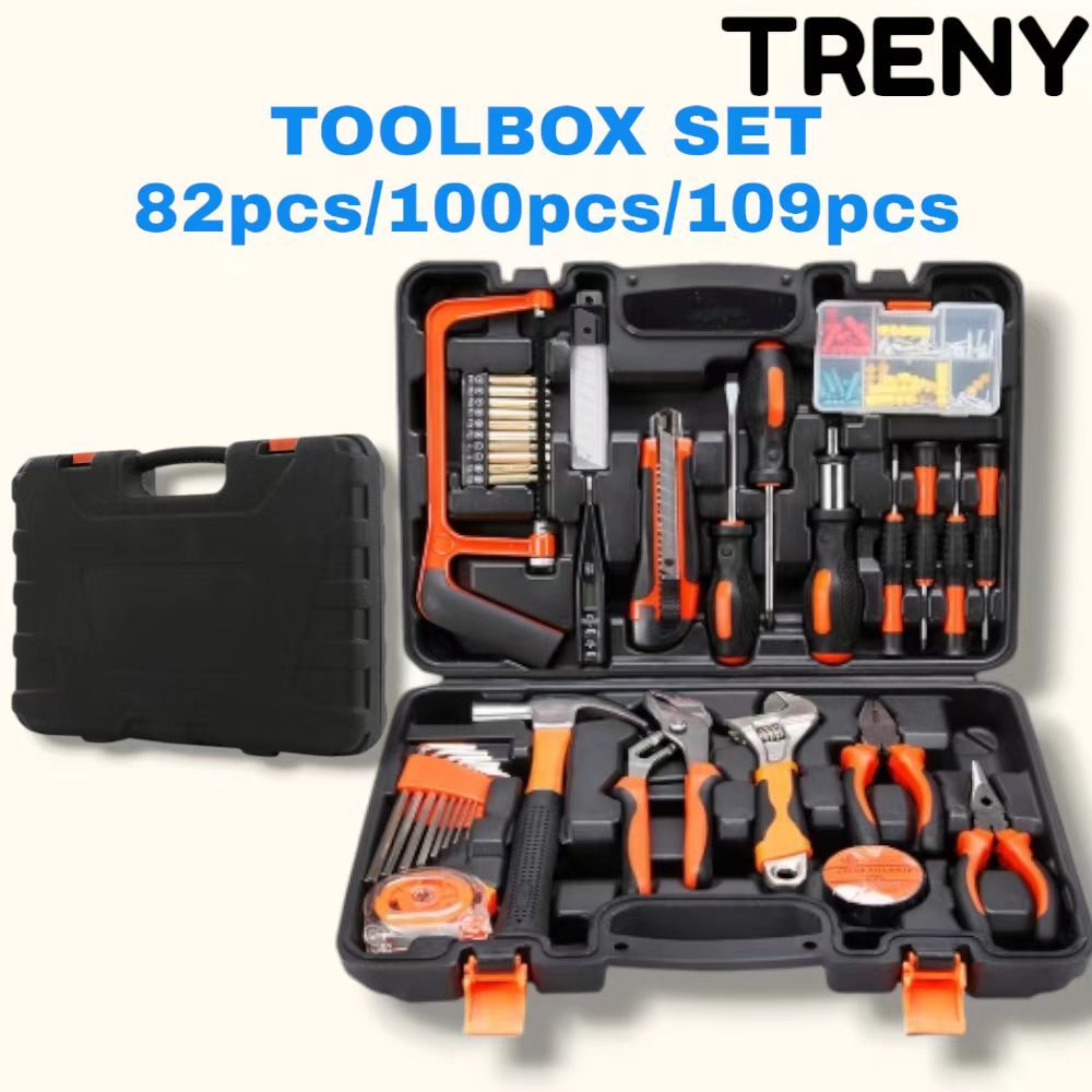 TRENY 82pcs 100pcs Multi-use Home Hand Carry Tool Kit (Household DIY Tool Set) Alat-alatan ...