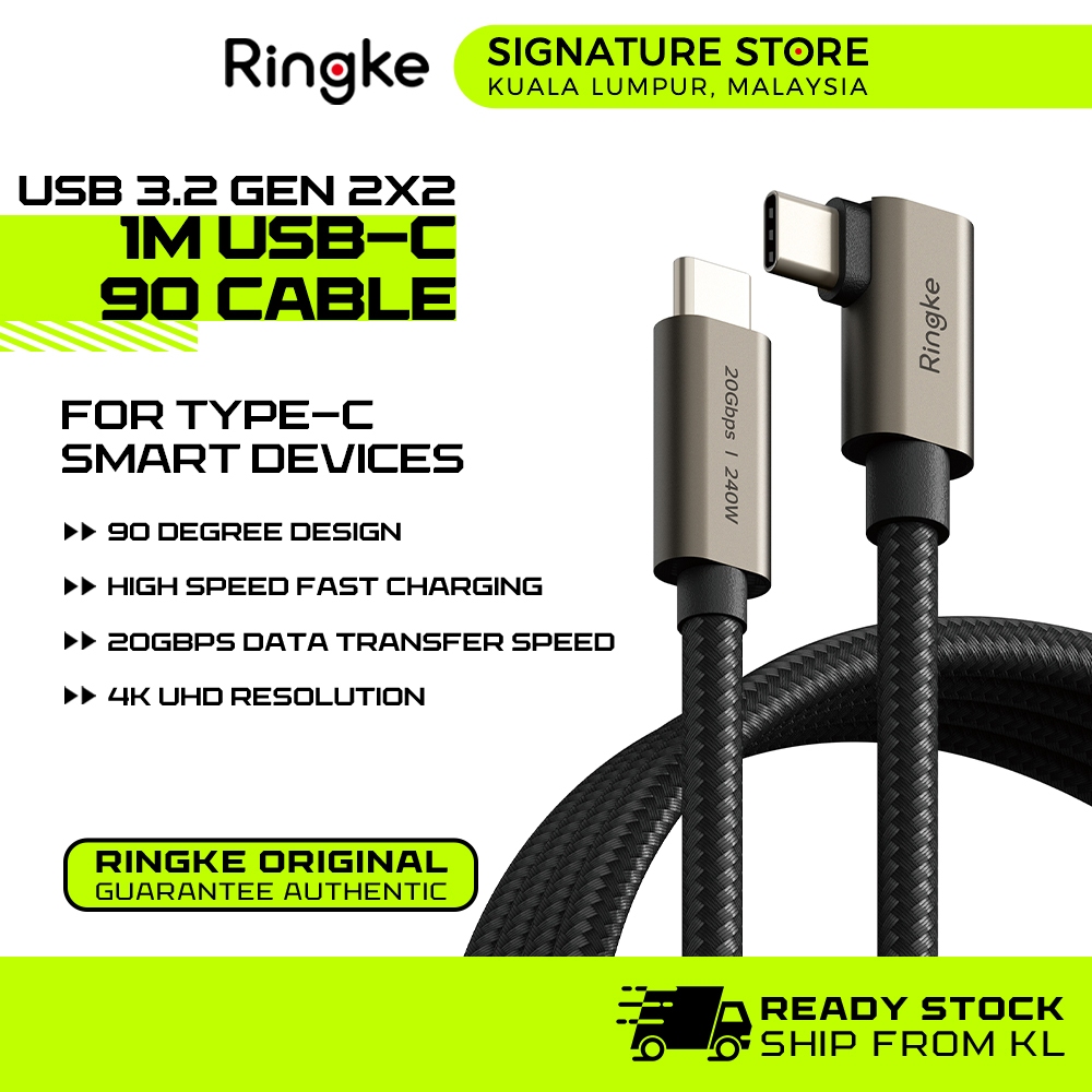 Ringke USB 3.2 Fast Charging Cable Gen 2x2 USB-C 90° (1M/Supports 20GB ...