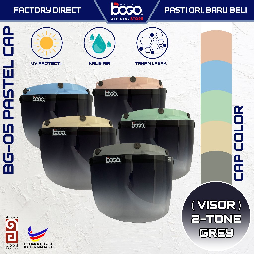 BOGO Visor Helmet BG05 PASTEL Cap (2-Tone Grey Visor) - 3 Button Full ...