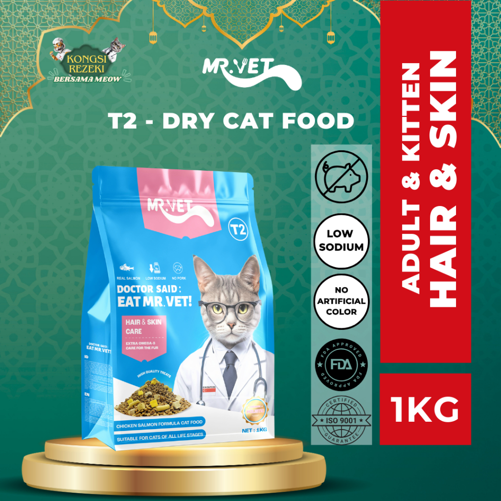 [KONGSI] MR.VET T2 (1kg) Hair & Skin Dry Cat Food / Kibble Makanan ...