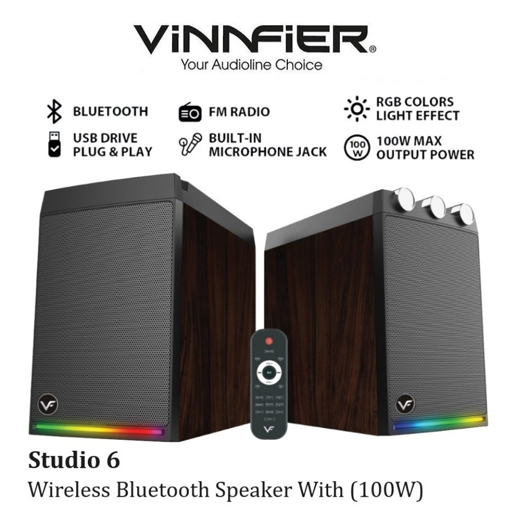 Vinnfier VF Studio 6 Bookshelf RGB Light Effect 100W 2.0 bluetooth ...