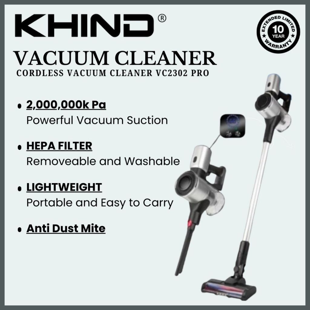 KHIND Vacuum VC2302 Pro LED DIsplay Vacuum Cleaner Cordless With Dust ...