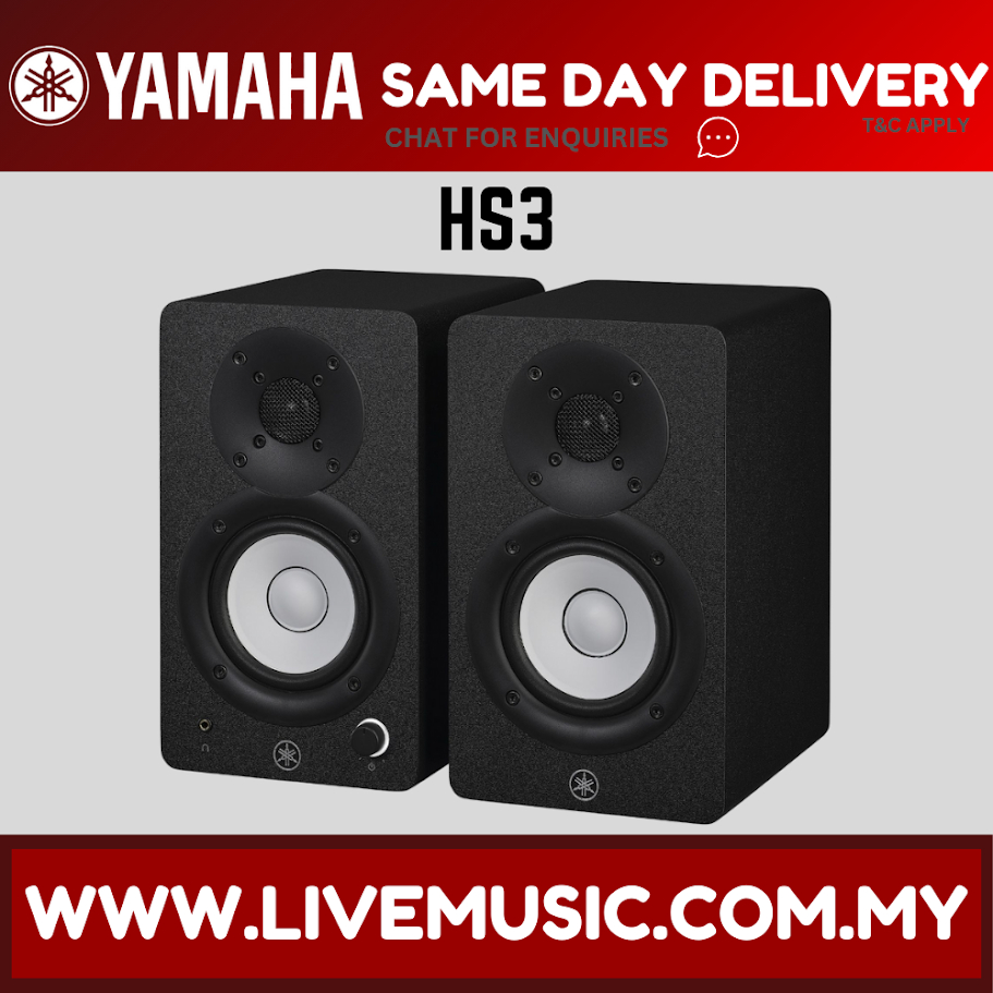Yamaha HS3 3.5" Powered Studio Monitor Speaker With Speaker Stand And Cable - White / Black ...