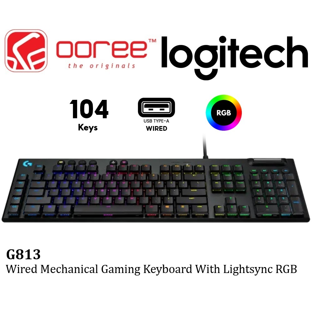 LOGITECH G813 WIRED MECHANICAL GAMING KEYBOARD WITH LIGHTSYNC RGB LIGHT ...