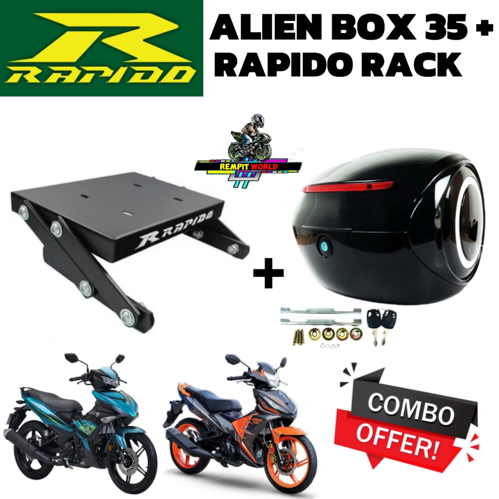 BOX ALIEN 35L + MONORACK RAPIDO YAMAHA Y15ZR / SYM 185 VF3I COMBO SET ...