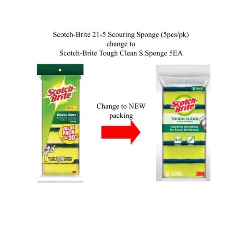 3M Scotch Brite Heavy Duty Scouring Sponge Tough Clean (5 Pcs/Pack ...
