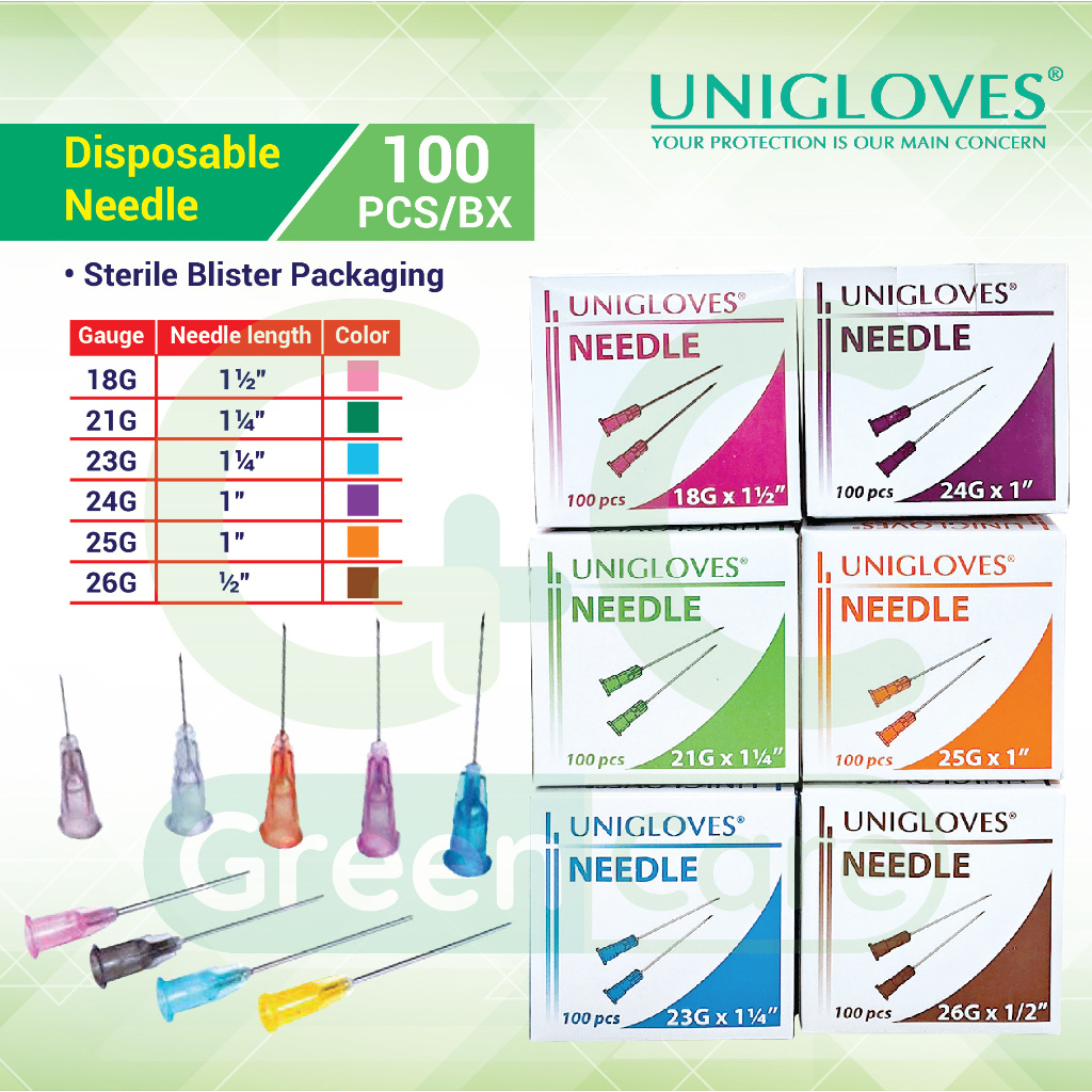 Unigloves Disposable Needle 18G/ 21G/ 23G/ 24G/ 25G/ 26G |100pcs per ...