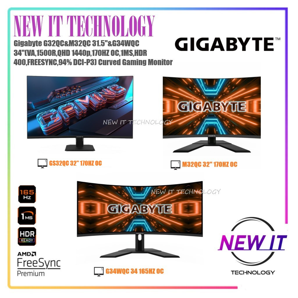 Gigabyte GS32QC&M32QC 31.5"&G34WQCP 34"(VA,1500R,QHD 1440p,170HZ OC,1MS ...