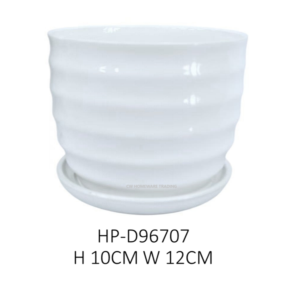 White Glaze Ceramic Pot | Putih Pasu Seramik H10.5CM W12CM 现代白色简约绿植多肉盆栽 ...