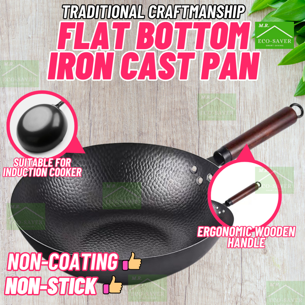 Flat Bottom Iron Cast Pan Traditional Crafted Non Stick Zero Harmful ...