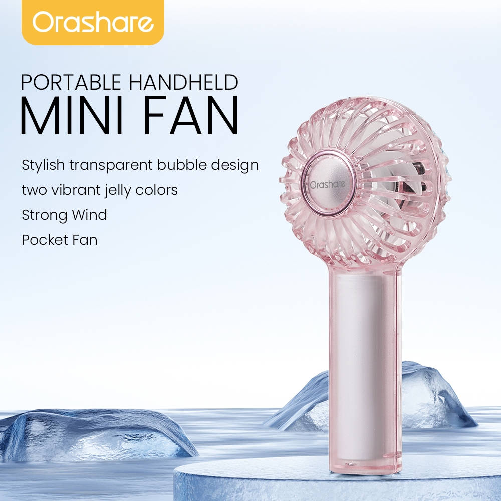 Orashare HF02T Mini Handheld Fan Transparent RGB Lights 3-Speed USB ...
