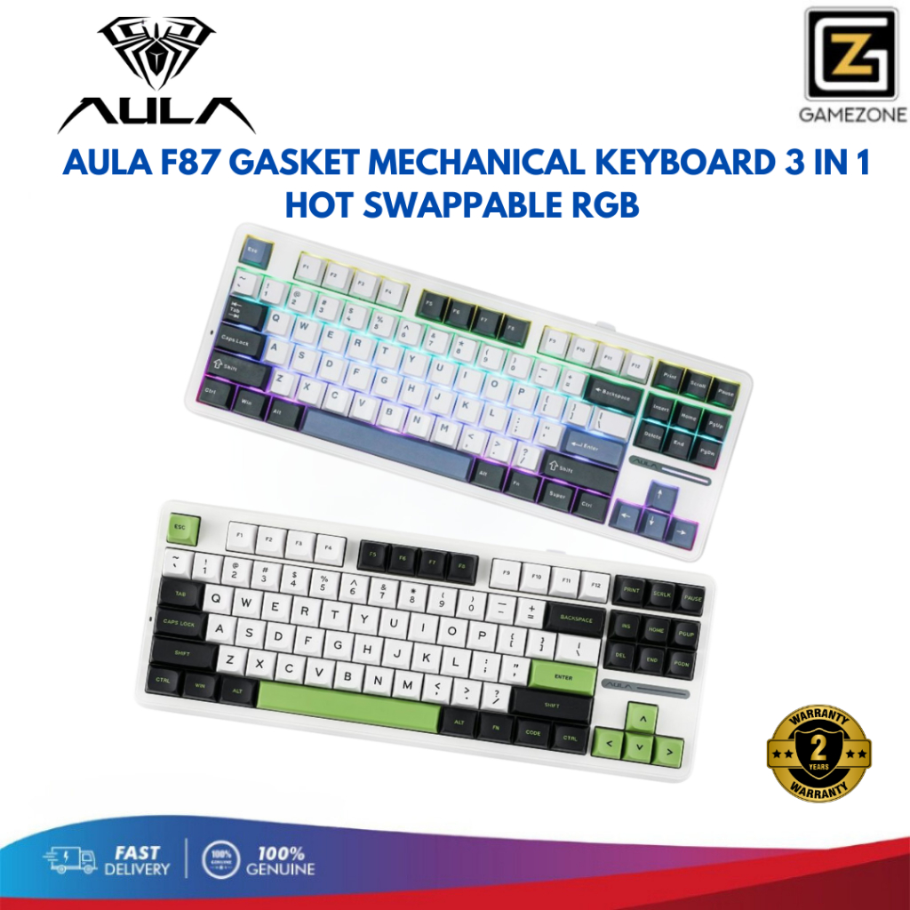 AULA F87 GASKET MECHANICAL KEYBOARD 87 KEY RGB TRI-MODE WIRED BLUETOOTH ...