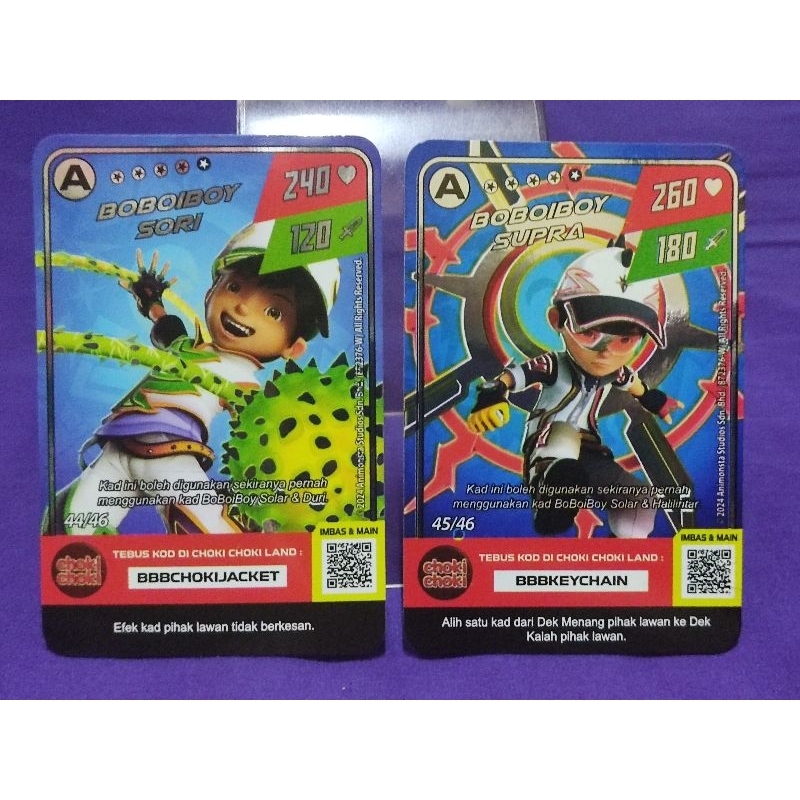 BOBOIBOY Choki Choki Kad Gentar A ,Sori A , Taufan B,Monsta Galaxy Card ...