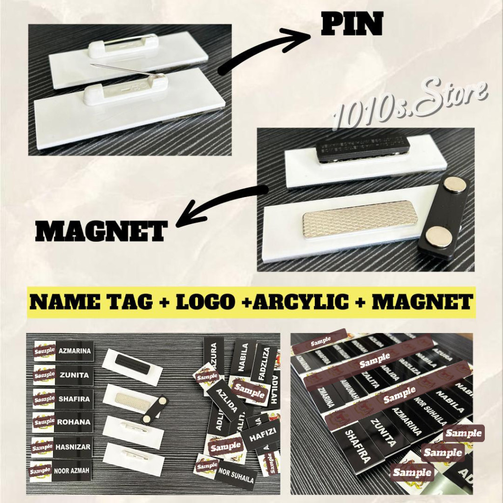 Nametag pin/Nametag Magnet/Tag Nama Sekolah/Tag nama Guru/Tag Nama ...