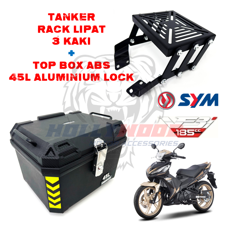 SYM VF3i 185 MONORACK LIPAT JB STYLE + 45L ABS TOP BOX ALUMINIUM LOCK ...