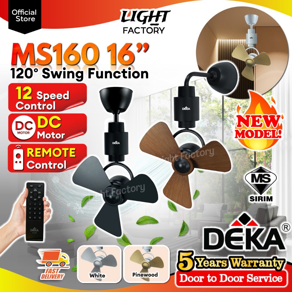 DEKA MS160 16" Designer Wall Fan 12 Speeds with Remote Ceiling/Wall ...