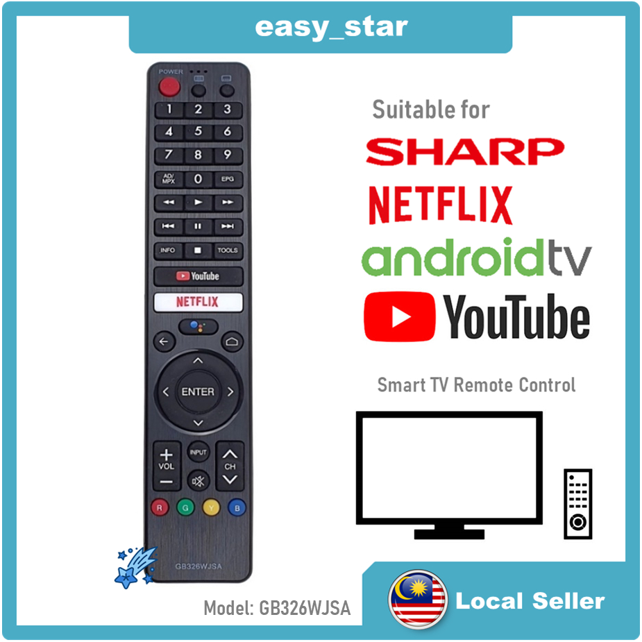 Replacement SHARP LED/Android TV /NETFLIX / Smart TV Remote Control (GB326WJSA) | Shopee Malaysia