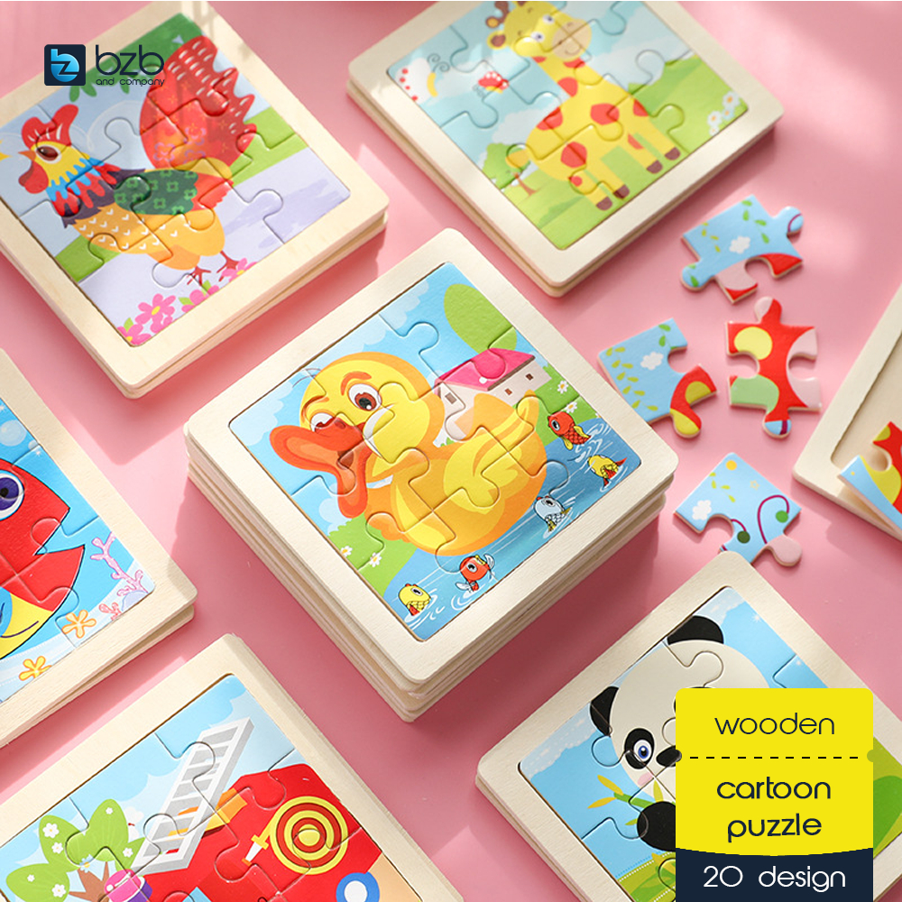 Mini Wooden 9pcs Jigsaw Puzzle Cute Cartoon Kids Early Learning ...
