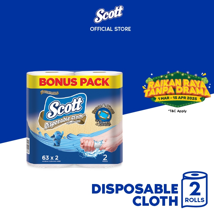Scott Disposable Cloth-Like Wipes (63's x 2 Packs) | Shopee Malaysia