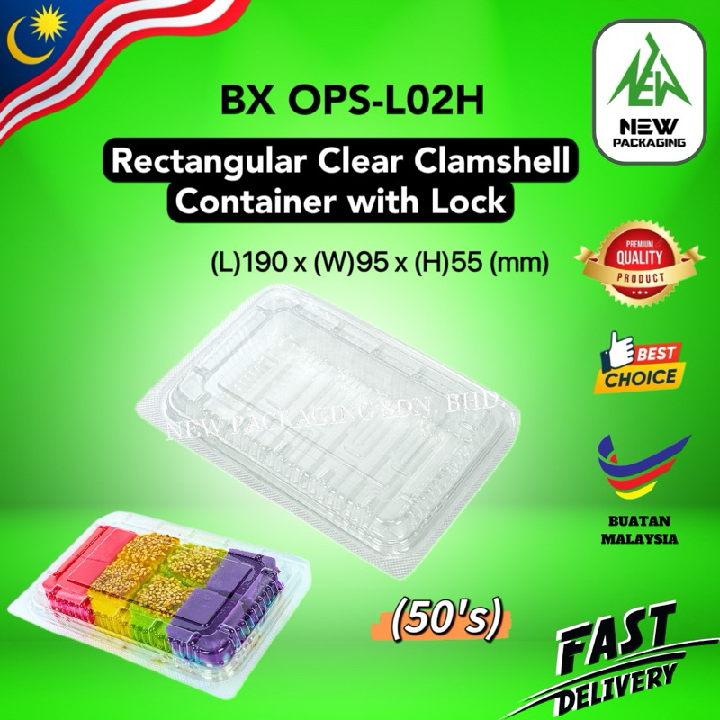 BENXON OPS-L02H Rectangular Clear Clamshell Container with Lock [50 ...