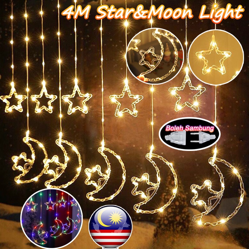 🌙Lampu raya 5Meter Star Moon Lights LED outdoor Waterproof Curtain Lamp ...