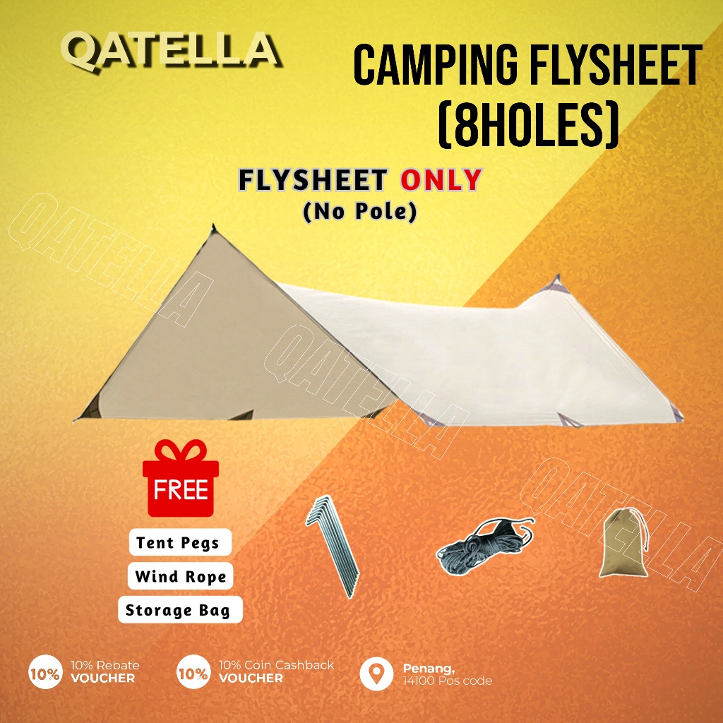 QATELLA 3*3m Ultralight Weight Flysheet Waterproof Groundsheet Camping ...