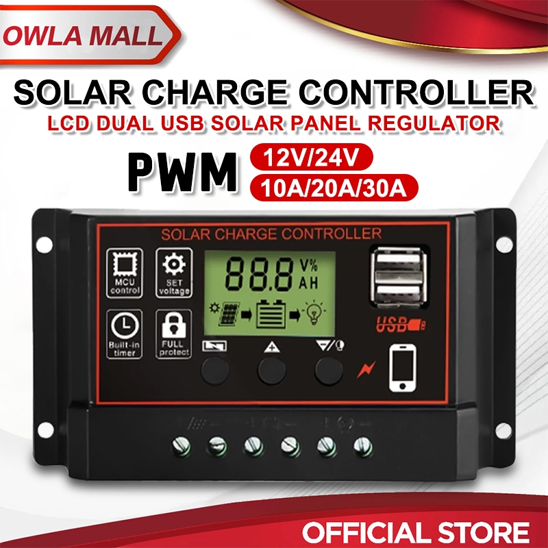 PWM 30A 20A 10A Solar Charge Controller,Intelligent Dual USB Port LCD Display 12V/24V Auto ...
