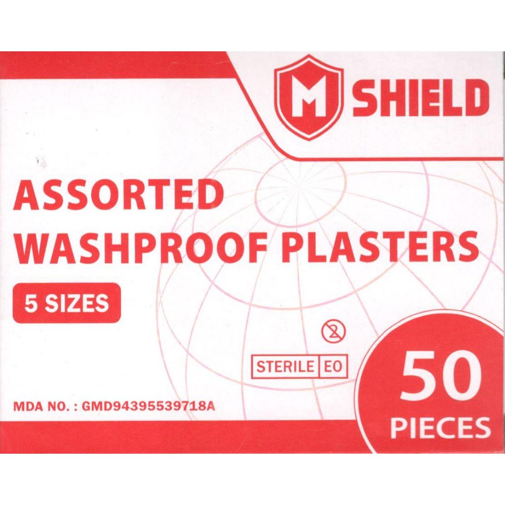 M-SHIELD ASSORTED WASHPROOF PLASTERS 5 SIZES 50'S [EXP: 11/2029 ...