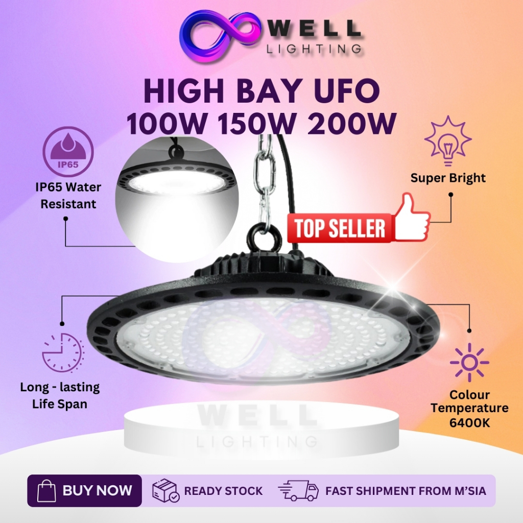【NEW】LED UFO High Bay LED Light 100W 150W 200W Garage Warehouse ...