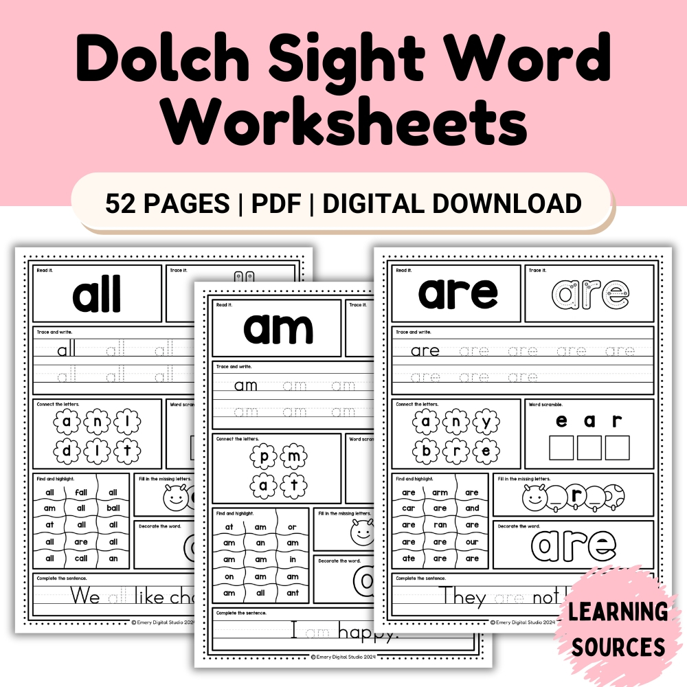 B17 - 52 Pages Kindergarten Dolch Sight Word Worksheets - Bahan Bantu ...