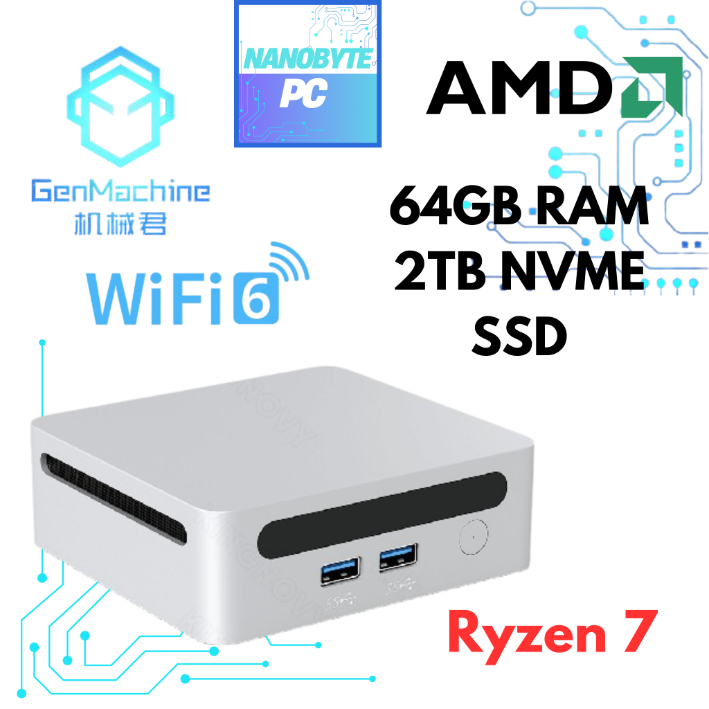 GenMachine AMD Ryzen 7 7730U Windows Mini PC DDR4 64GB RAM 2TB SSD PC ...