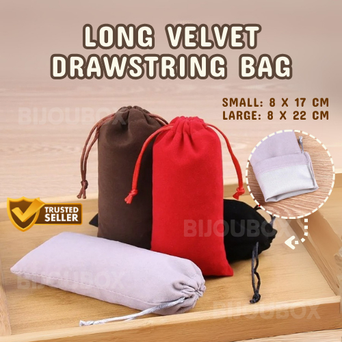 BijouBox Long Velvet Drawstring Bag Mini Pouch for Doorgift, Jewellery ...
