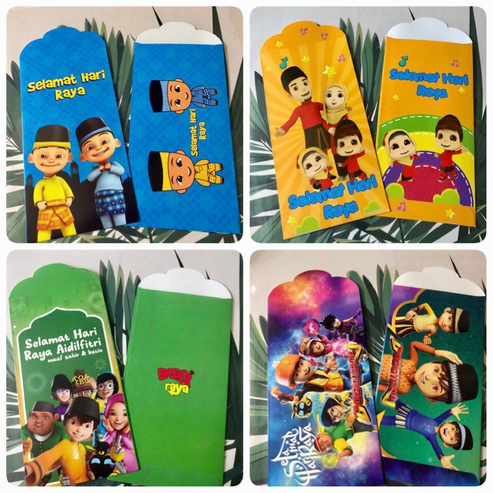 Sampul Duit Raya Kartun, Bercorak Dan Floral Saiz Panjang Kertas ...