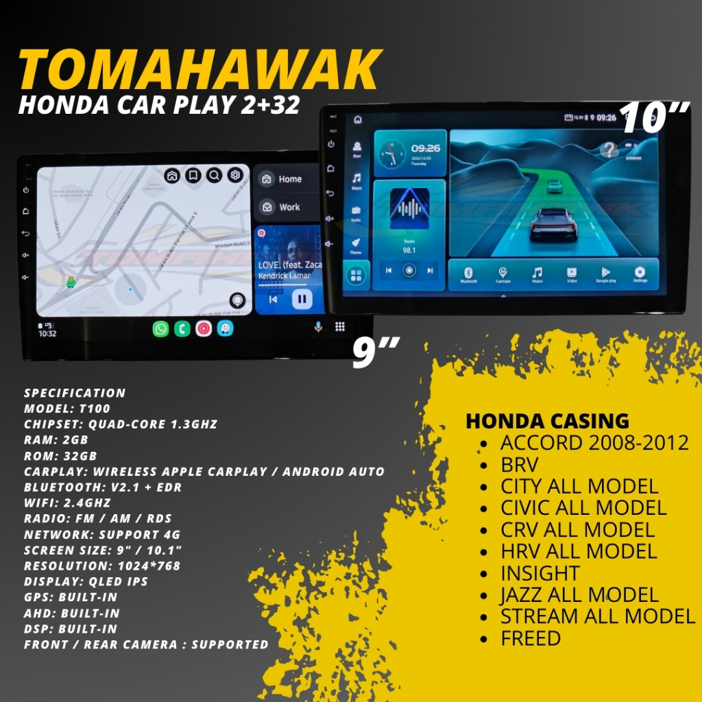 Honda Tomahawk T100 Series QLED 2+32 Car Android Player Plug n Play For ...