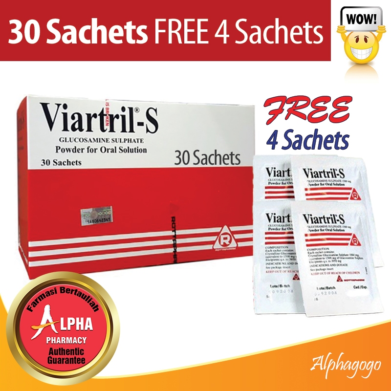 Viartril-S Glucosamine Sulphate Powder (30 Sachets FREE 4 Sachets ...