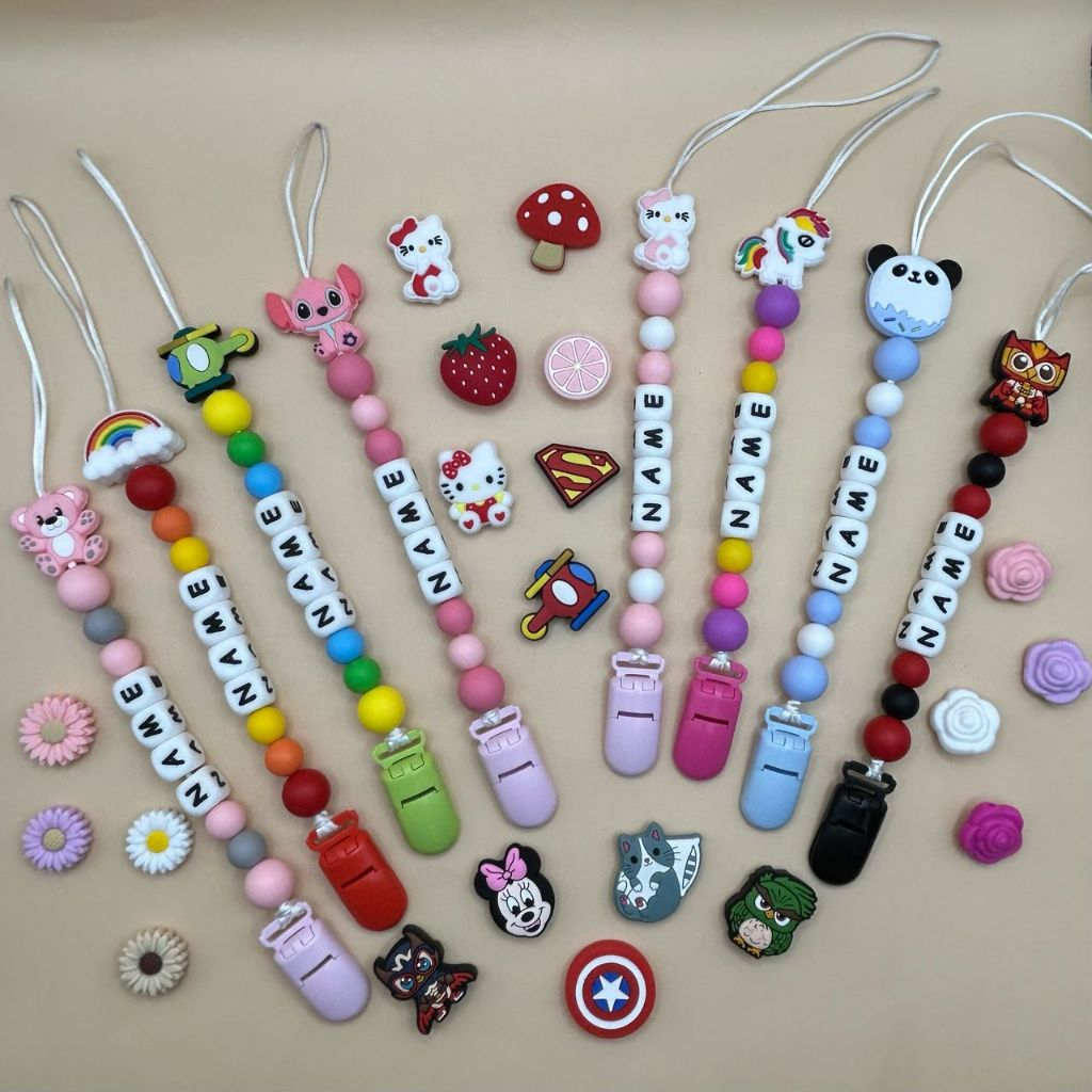 Food Grade silicone custom Pacifier Chain with name Tali puting baby ...