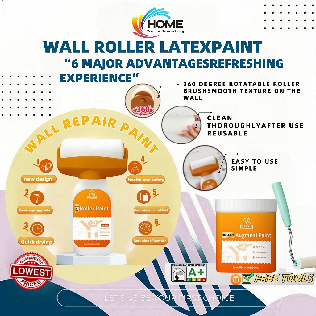 Cat pembaikan dinding baru dengan berus Rolling White waterbased latex ...