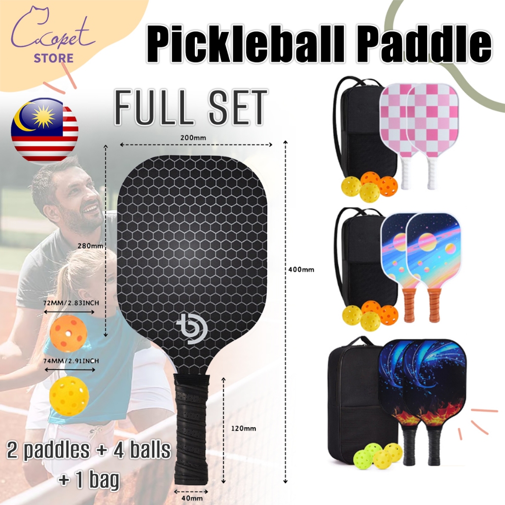 [Full Set] Pickleball Paddles Set Fiberglass / Poplar Surface ...