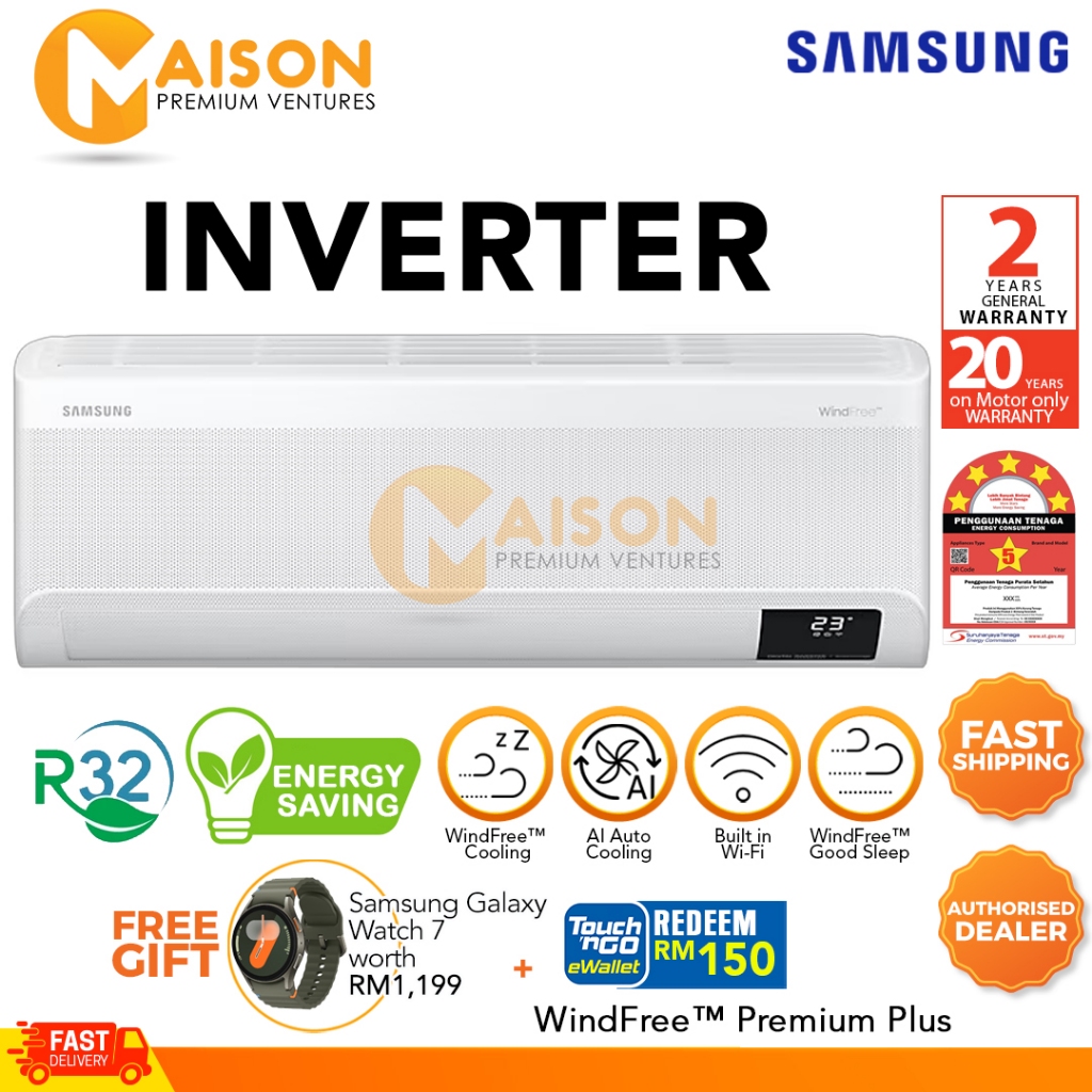 Samsung R32 Inverter Windfree Air-Conditioner Premium & Deluxe Series ...