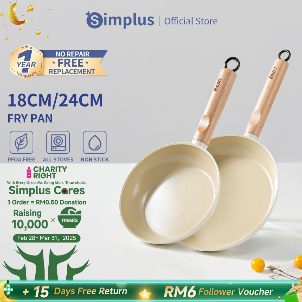 Simplus 18/24cm Fry Pan Cookware Ceramic Non Stick Coating (PFOA PFAS Free) | Shopee Malaysia