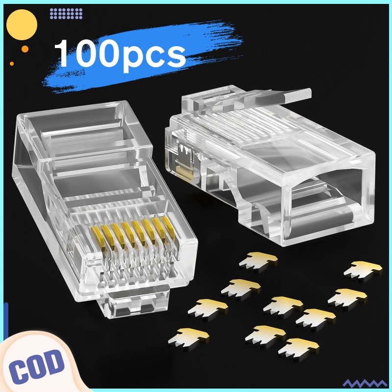 100Pcs Box CAT6 RJ45 Crystal Network Connector Terminal CCTV Router ...