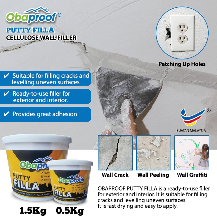OBAPROOF PUTTY FILLA FIXING PEELING CRACK WALL REPAIR PUTTYFILLA KRIM ...