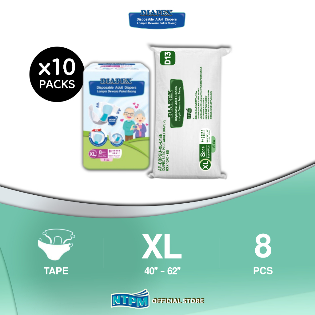 (D13) Diapex Basic Plus Adult Diaper XL (8's) X 10 Bags | Shopee Malaysia